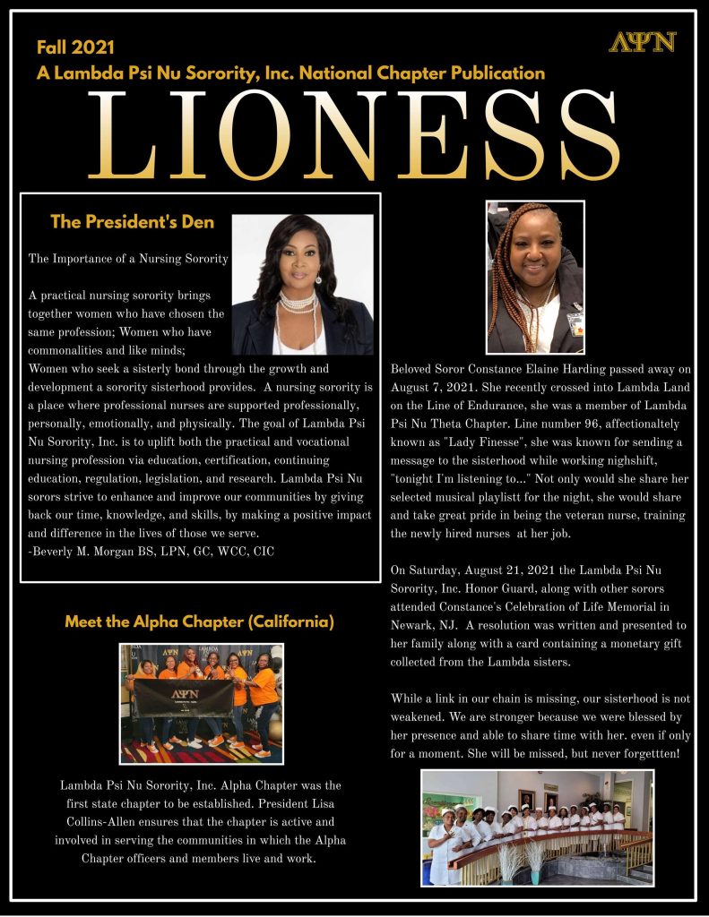 Lioness September 2021 – Lambda Psi Nu | Nursing Sorority